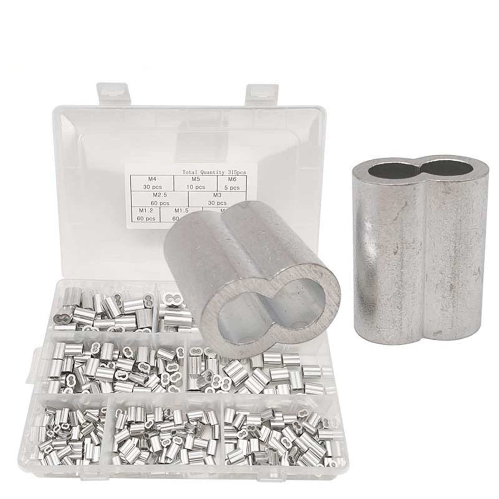 315 Pieces 8 Sizes M1.2-M6 Aluminum Crimping Loop Sleeve Double Barrel ...