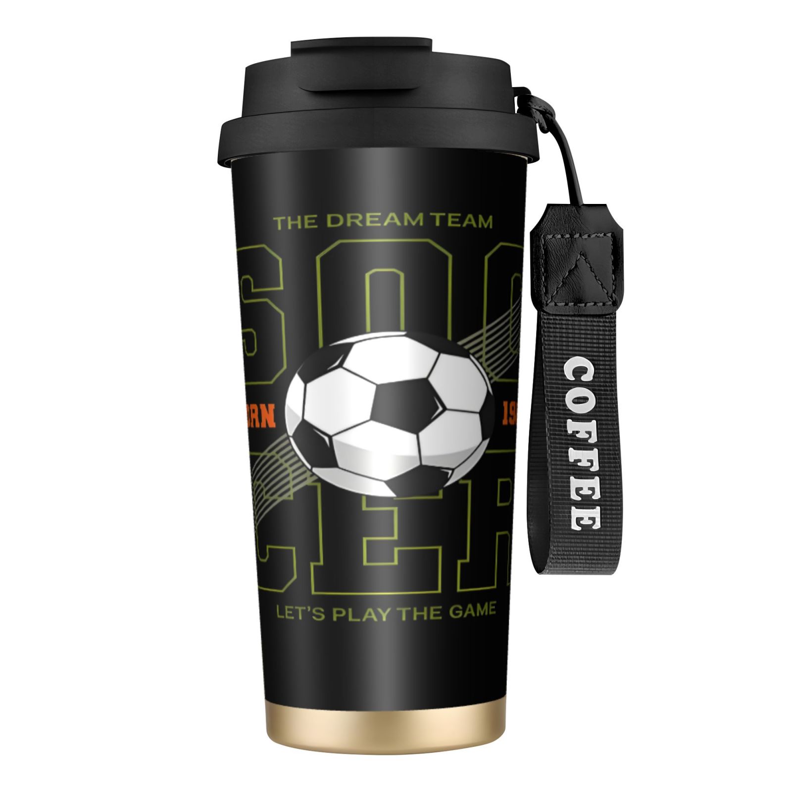 316 Stainless Steel Coffee Cup Football Player Line Art Pattern, Double ...