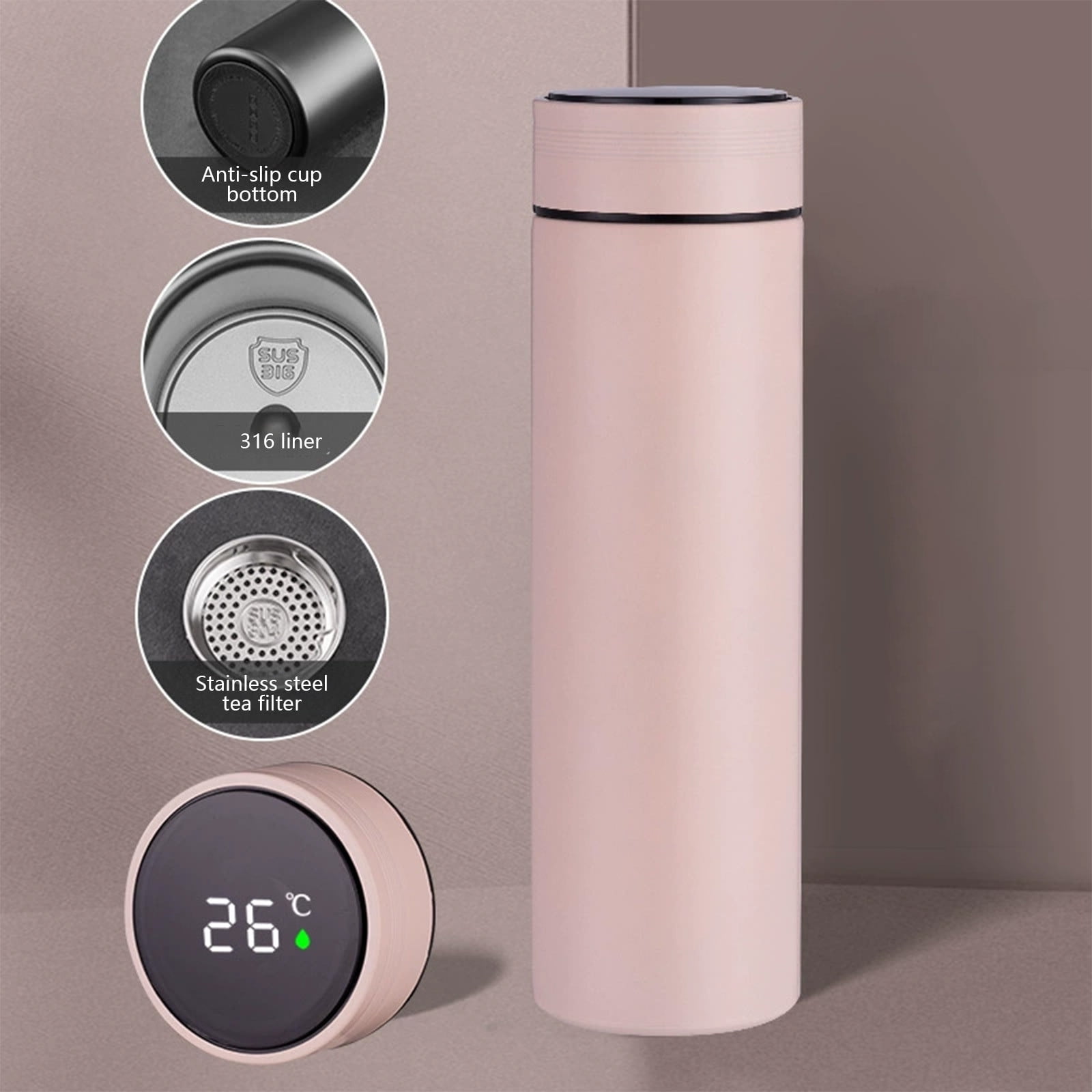 316 Stainless Steel Insulated Smart Cup - 500ml Temp-Sensing Portable ...