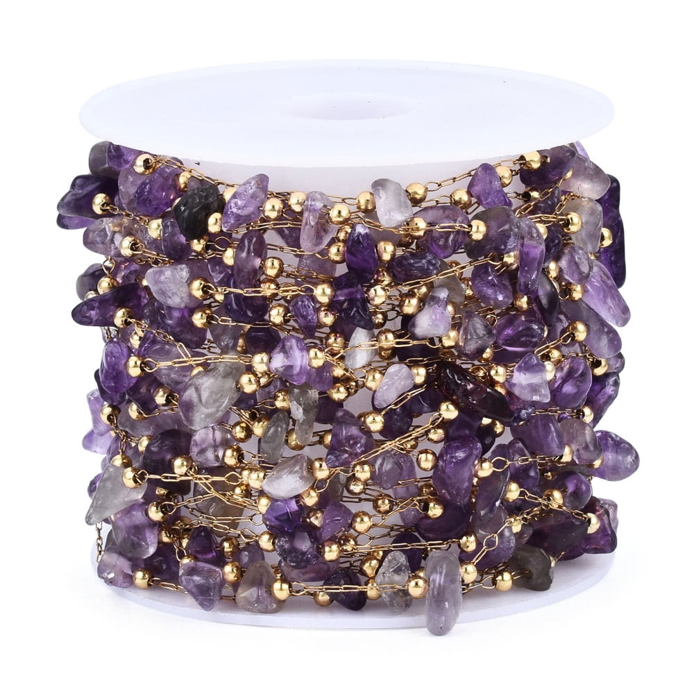 316 Stainless Steel Paperclip Chains with Natural Amethyst Chips and ...