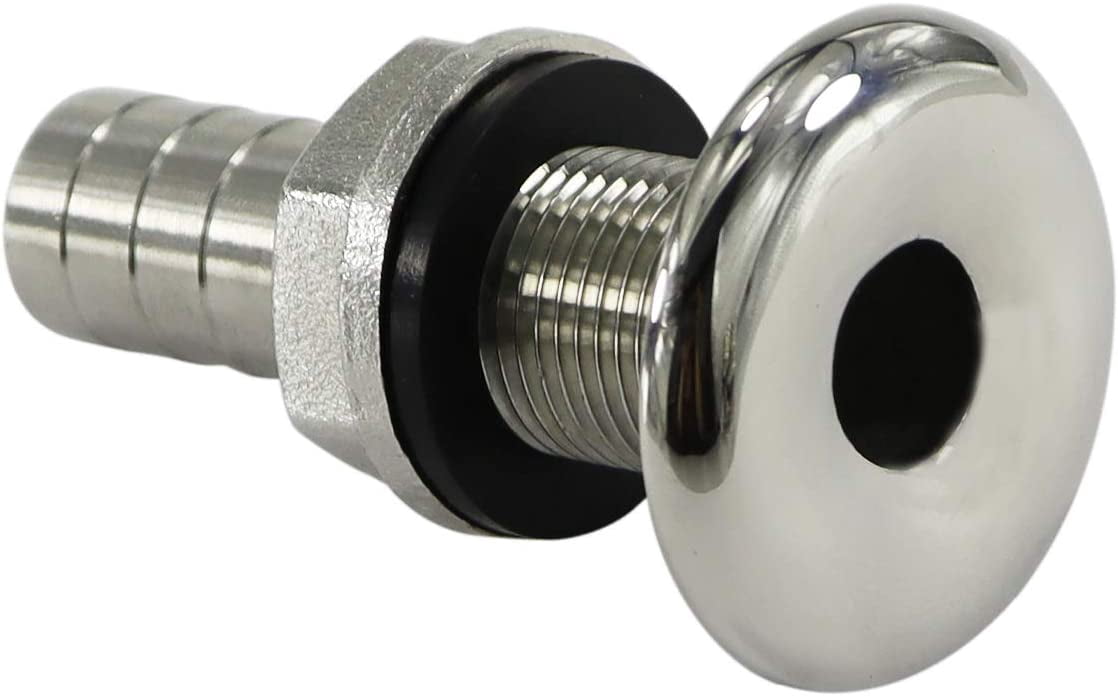 316 Stainless Steel Thru-Hull Fitting, w/Nut & Custom Gasket, Corrosion ...