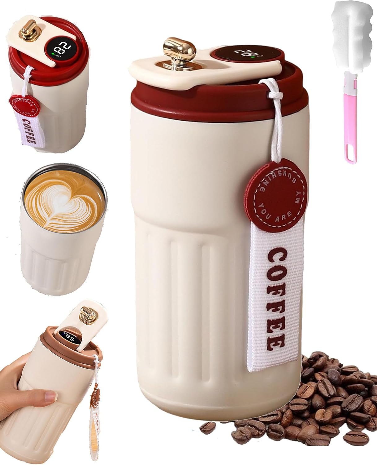 316 Stainless Steel Travel Mug with Temperature Display, 15oz Vacuum ...