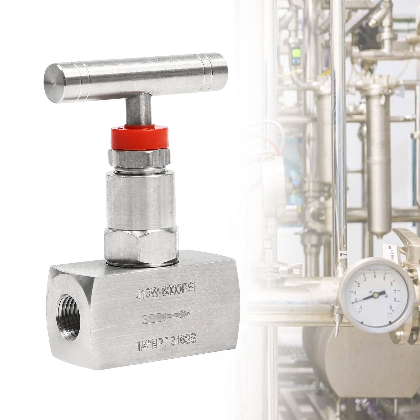 316 Stainless Steel Two Ports Straight Needle Valve 6000PSI 1/4" NPT ...