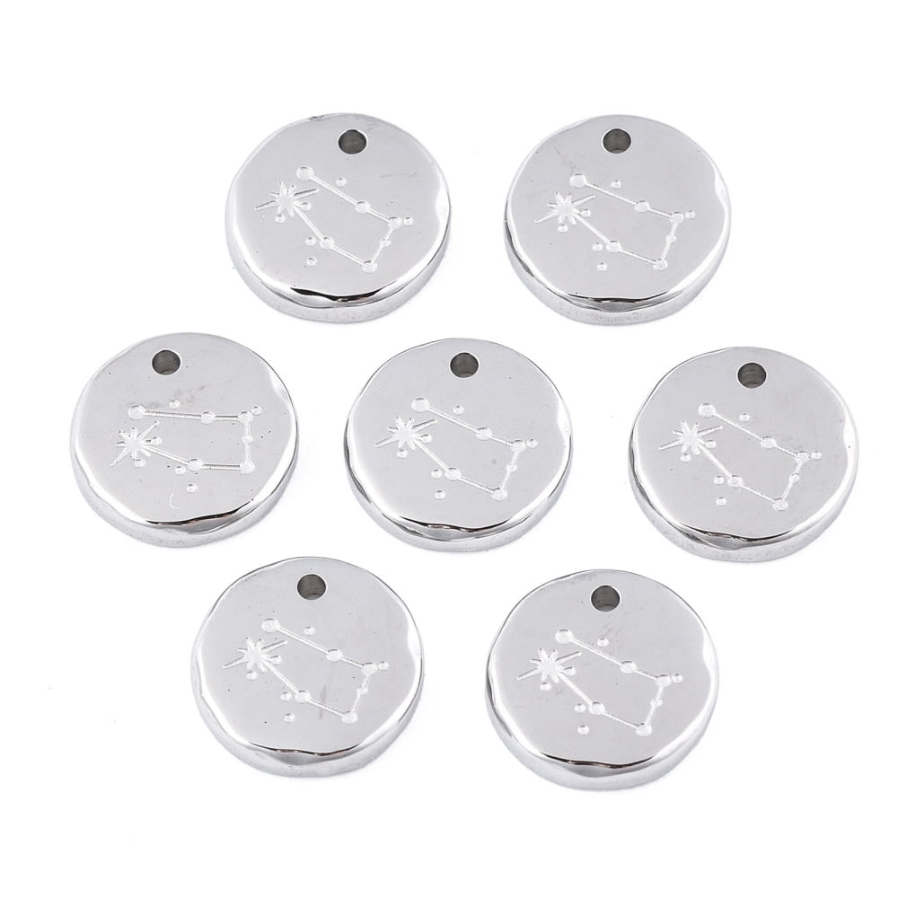 316 Surgical Stainless Steel Charms Flat Round with Constellation ...