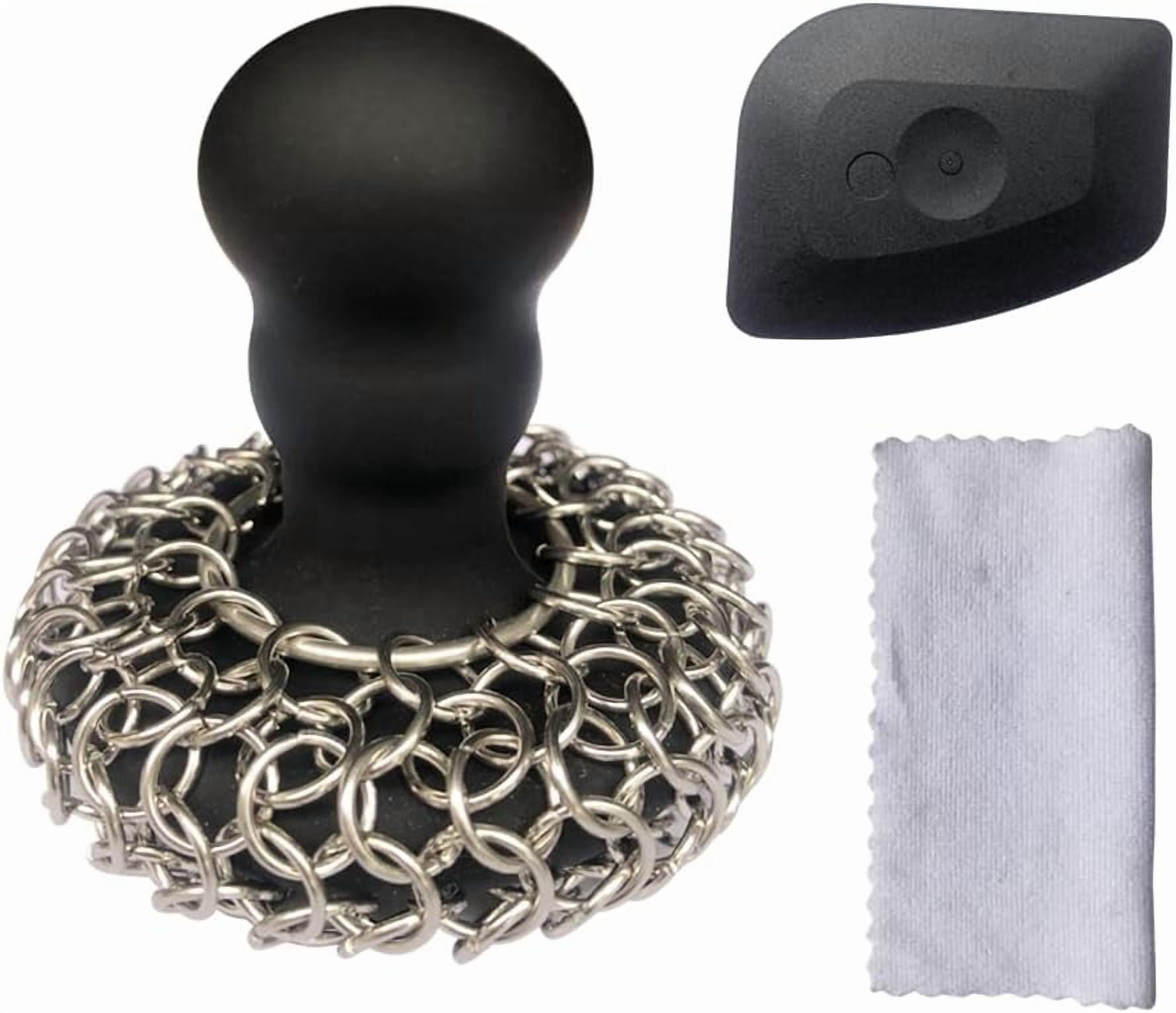 316 Upgraded Chainmail Scrubber with Silicone Handle Cast Iron Cleaner ...