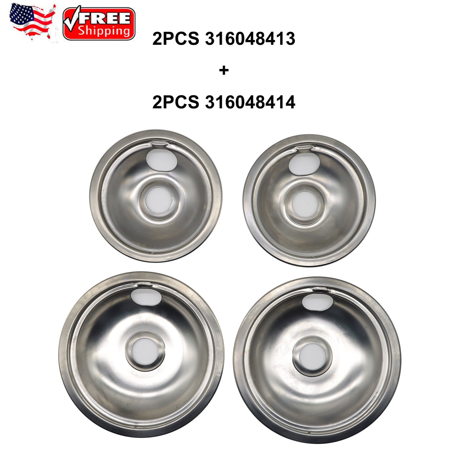 316048413 and 316048414 Range Burner Chrome Drip Pan Bowls Set 4 Pack ...