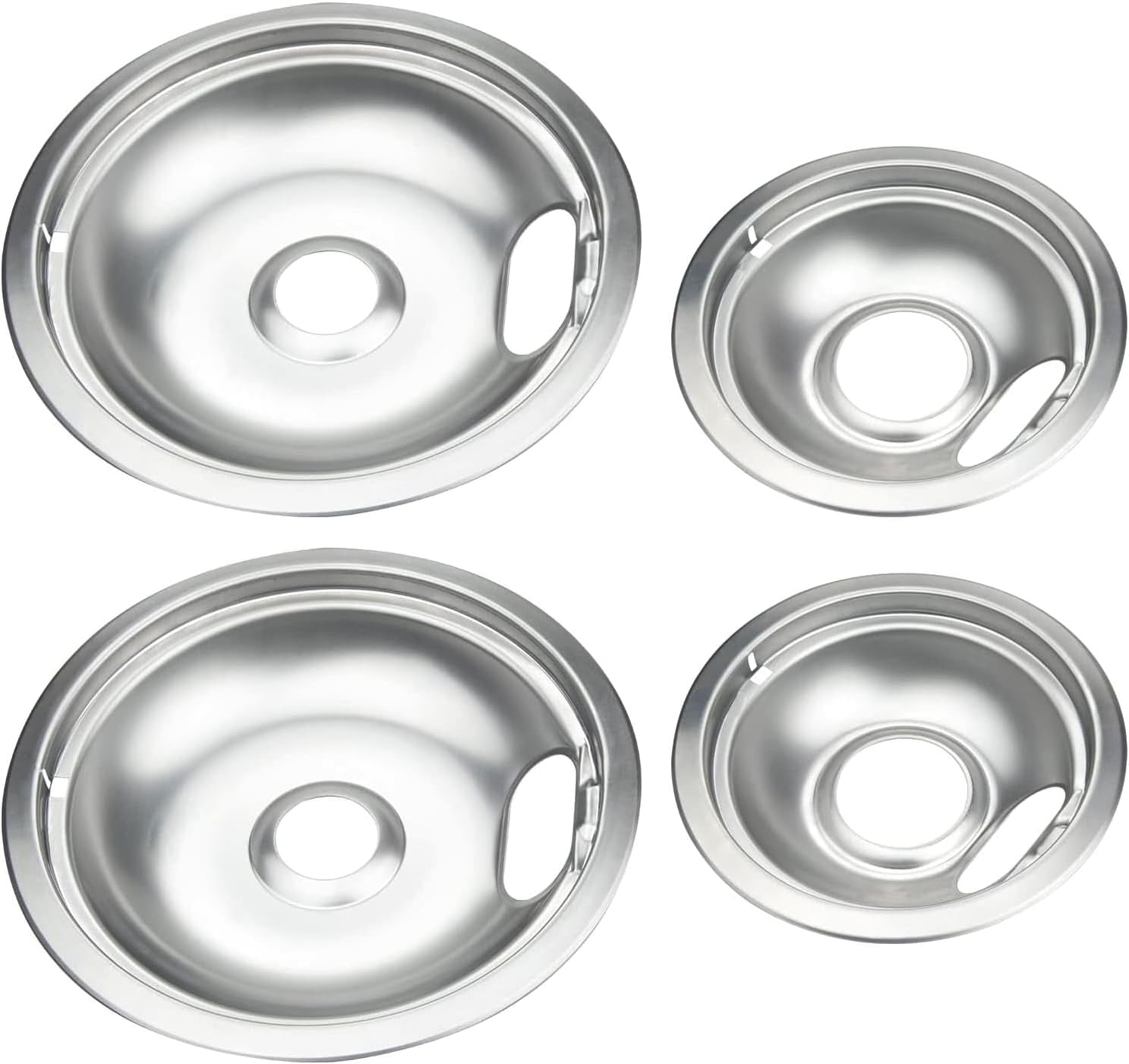 Aito 4 Pack Stove Burner Drip Pans, Chrome Replacement for Frigidaire ...