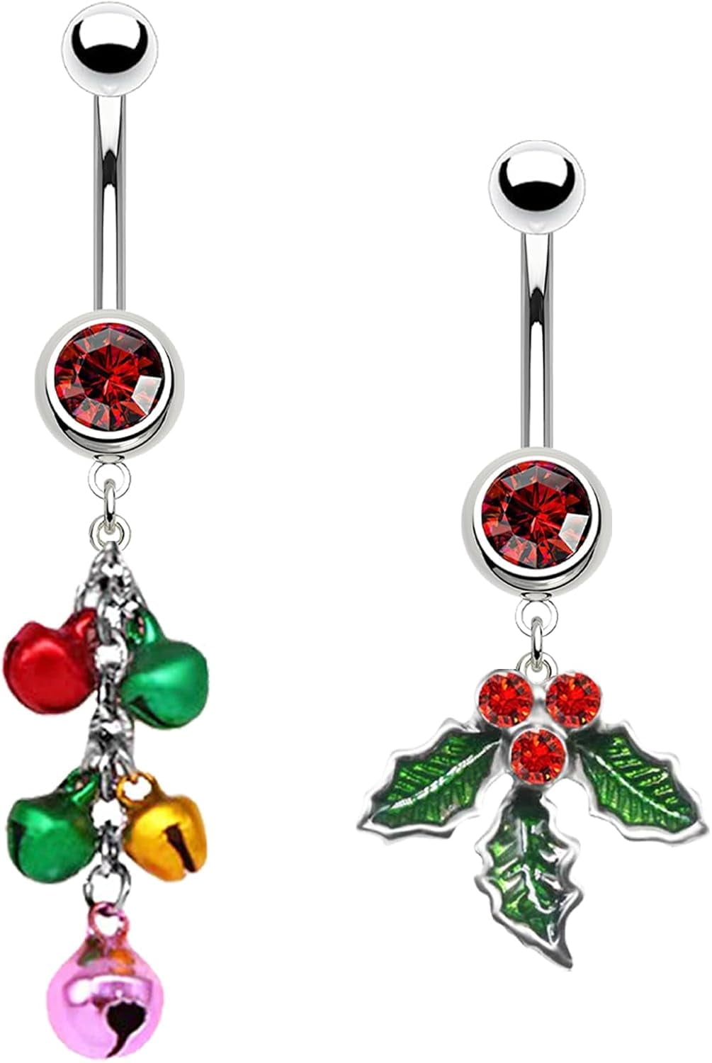 316L 2 PCS Christmas Dangle Mistletoe Belly Button Rings 14G Stainless ...
