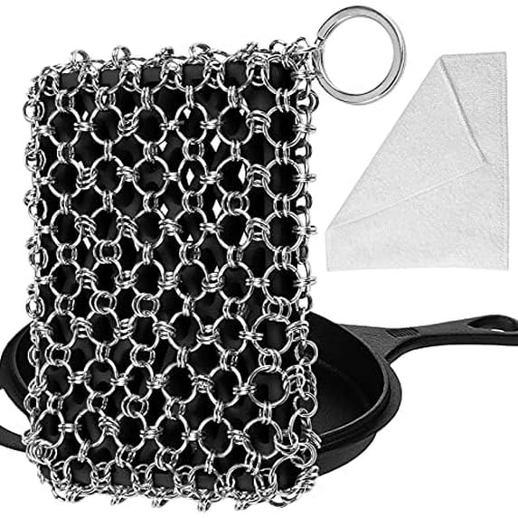 316L Cast Iron Scrubber Cleaner, Large Chainmail Scrubber for Cast Iron ...