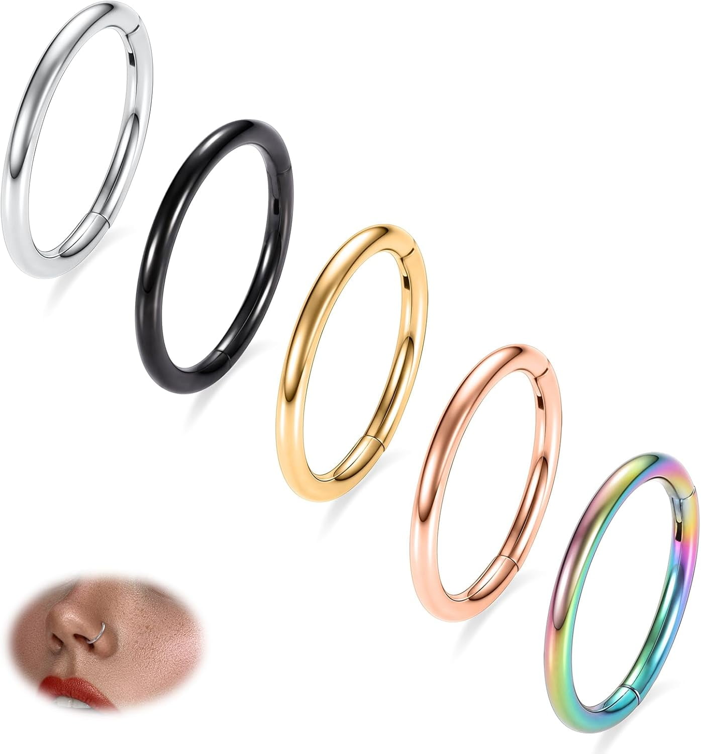 316L Hinged Segment Seamless Clicker Ring Nose Ring Hoop Septum Helix Conch Piercing Jewelry ...
