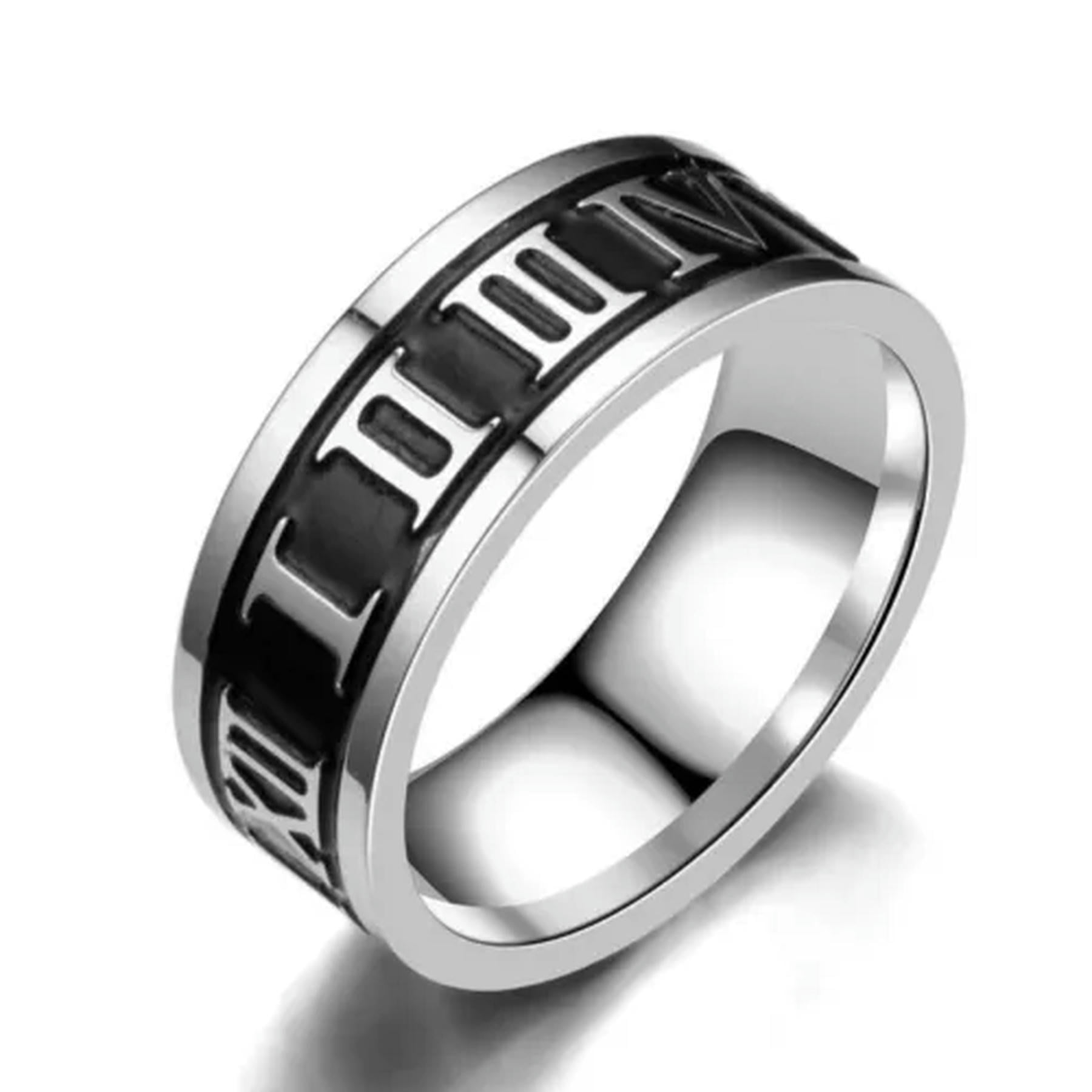 316L Stainless Steel Black Band 8MM Men's Roman Numeral Ring Sz 7/8/9 ...