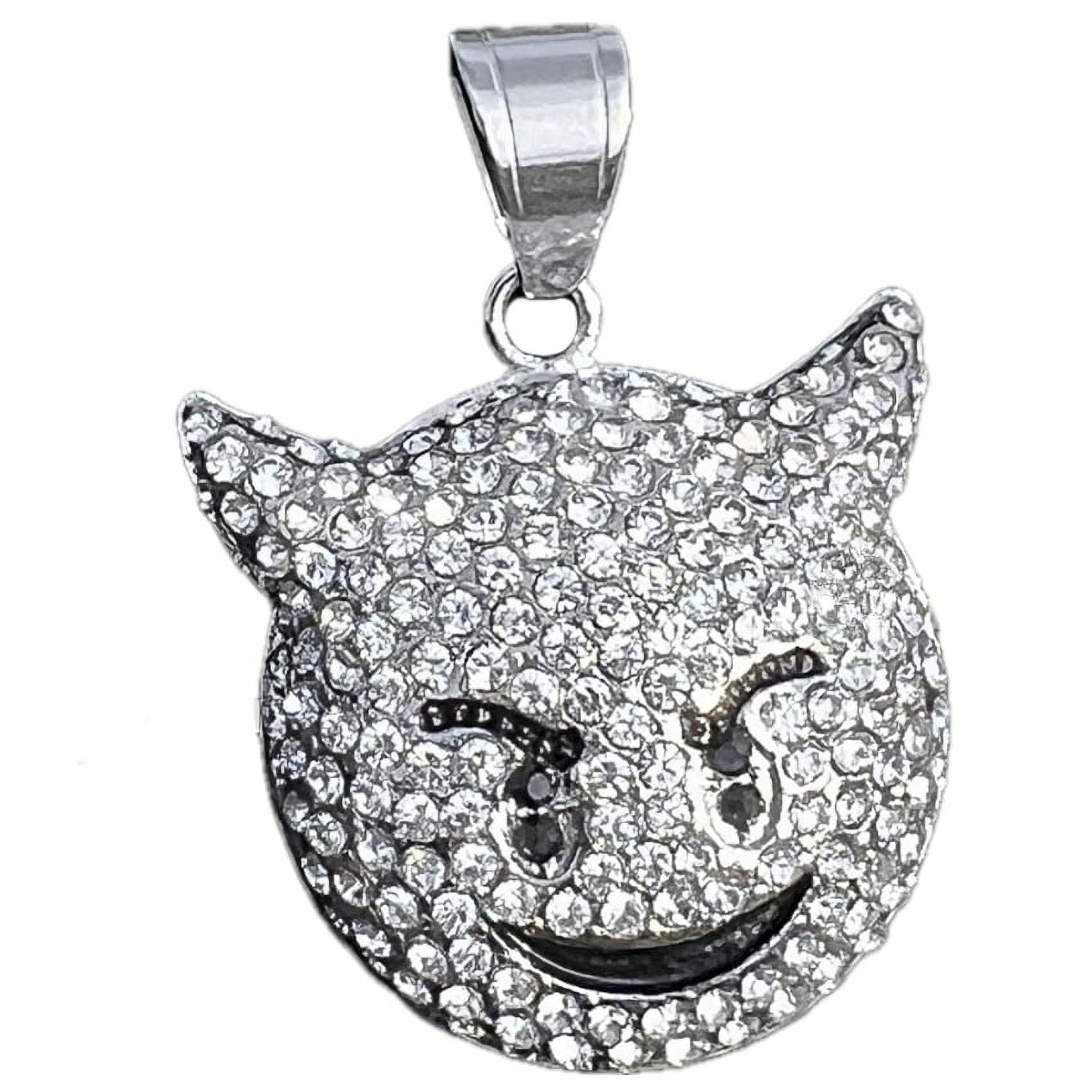 316L Stainless Steel Devil Emoji Pendant Smiling Face Horns Iced CZ ...