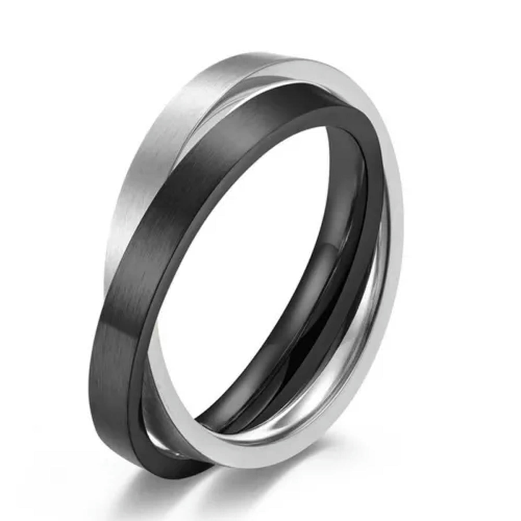 316L Stainless Steel Double Rings 3mm Band Black/Blue/Rose Gold Ring ...