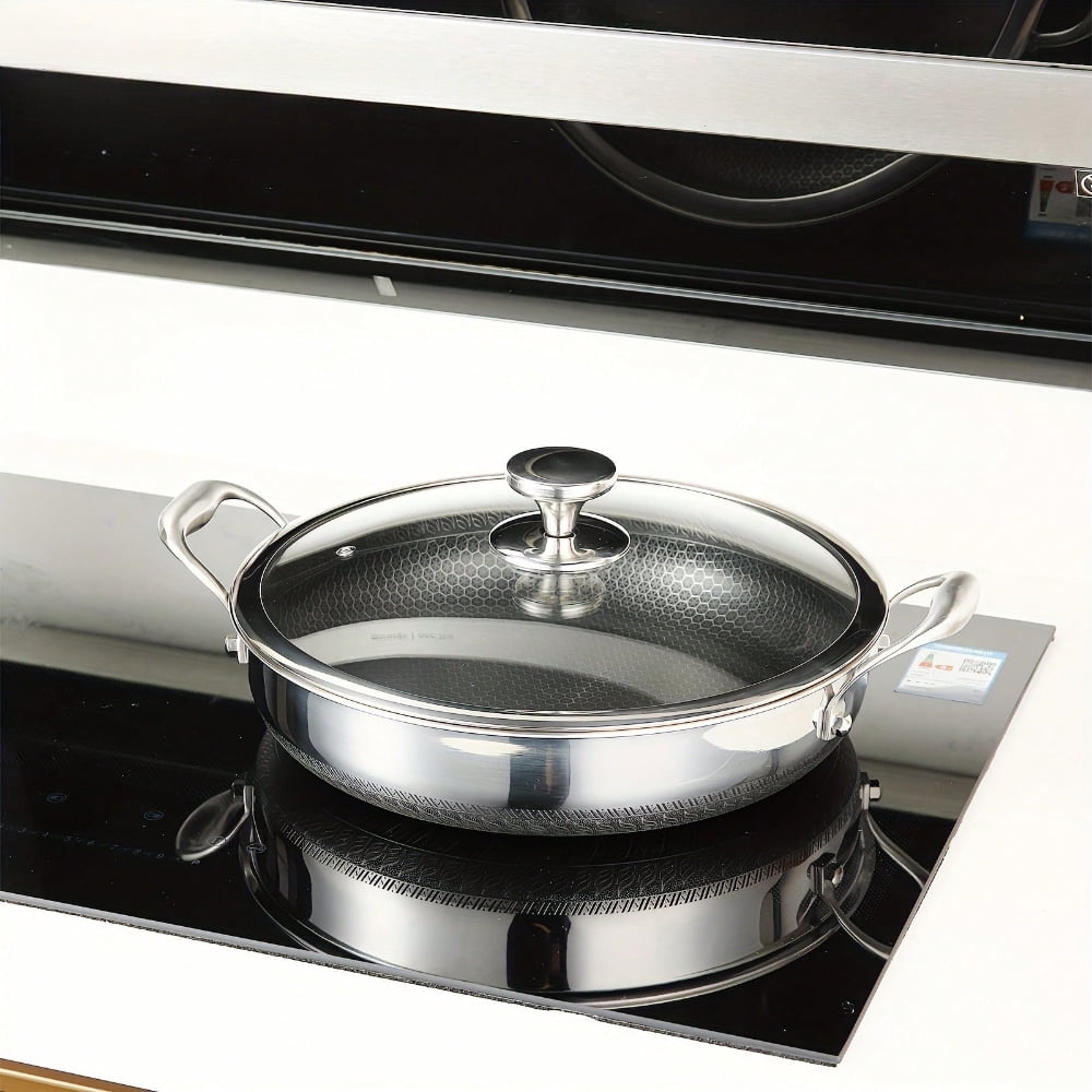 316L Stainless Steel Frying Pan-Hex Nonstick Wok With Lid, Two Handle ...