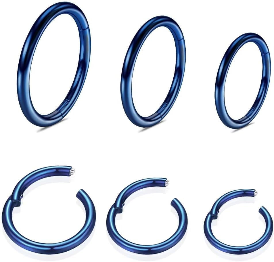 316L Stainless-Steel Piercing-Ring Hinged Nose-Rings-Hoop : 20G 18G 16G ...