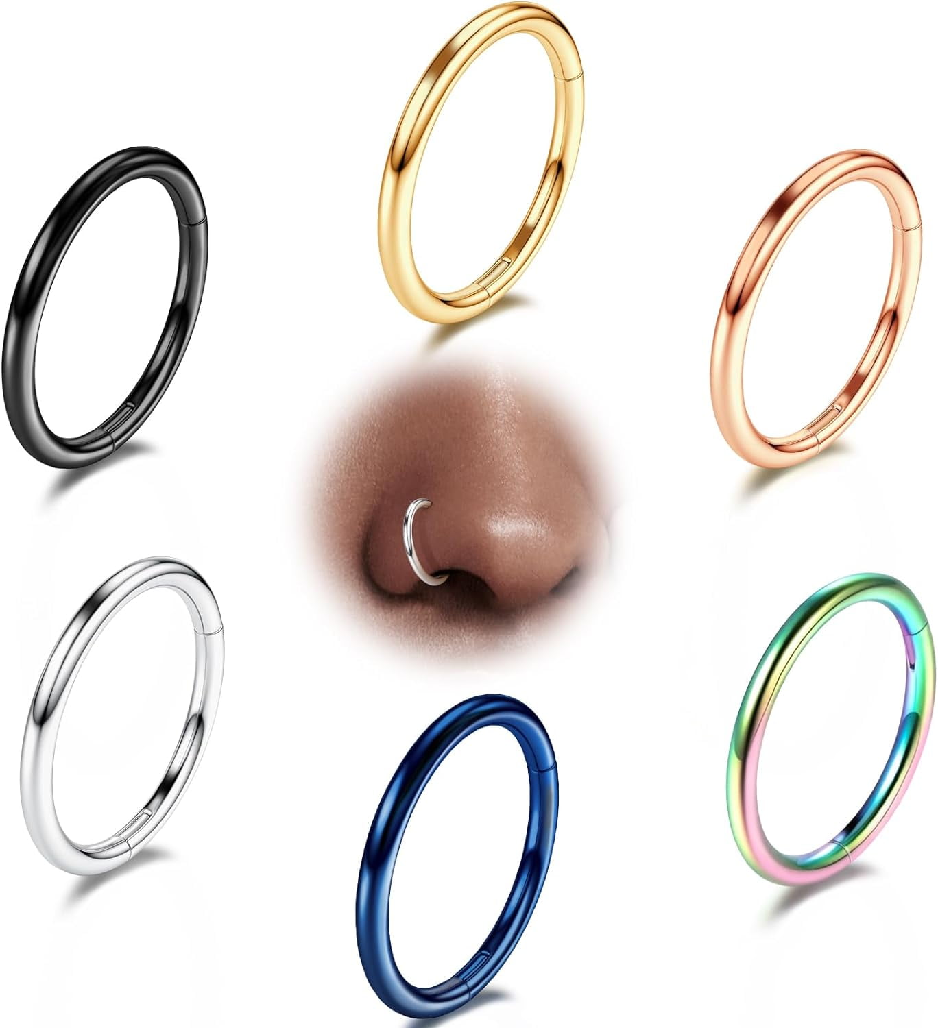 316L Stainless-Steel Piercing-Ring Hinged Nose-Rings-Hoop : 20G mens and Mens Body Pierecing ...