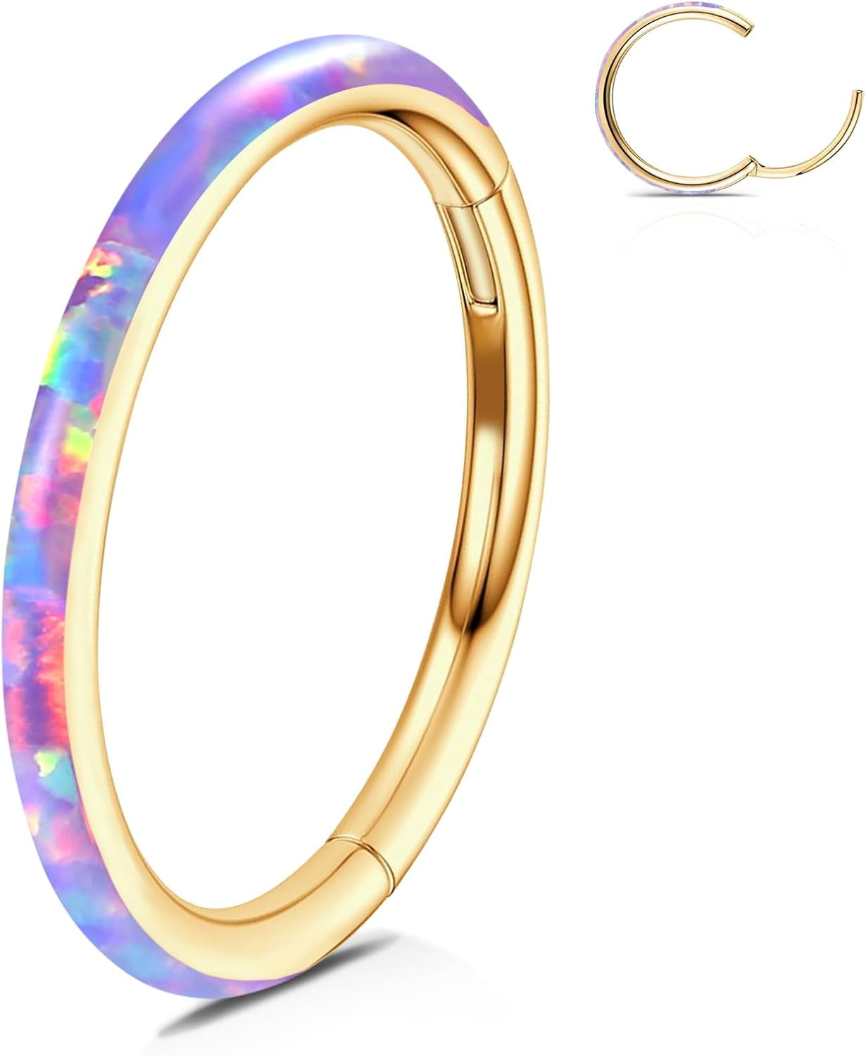 316L Stainless-Steel Piercing-Ring Hinged Nose-Rings-Hoop With Zircon/Opal 14G 16G 18G 20G Body ...