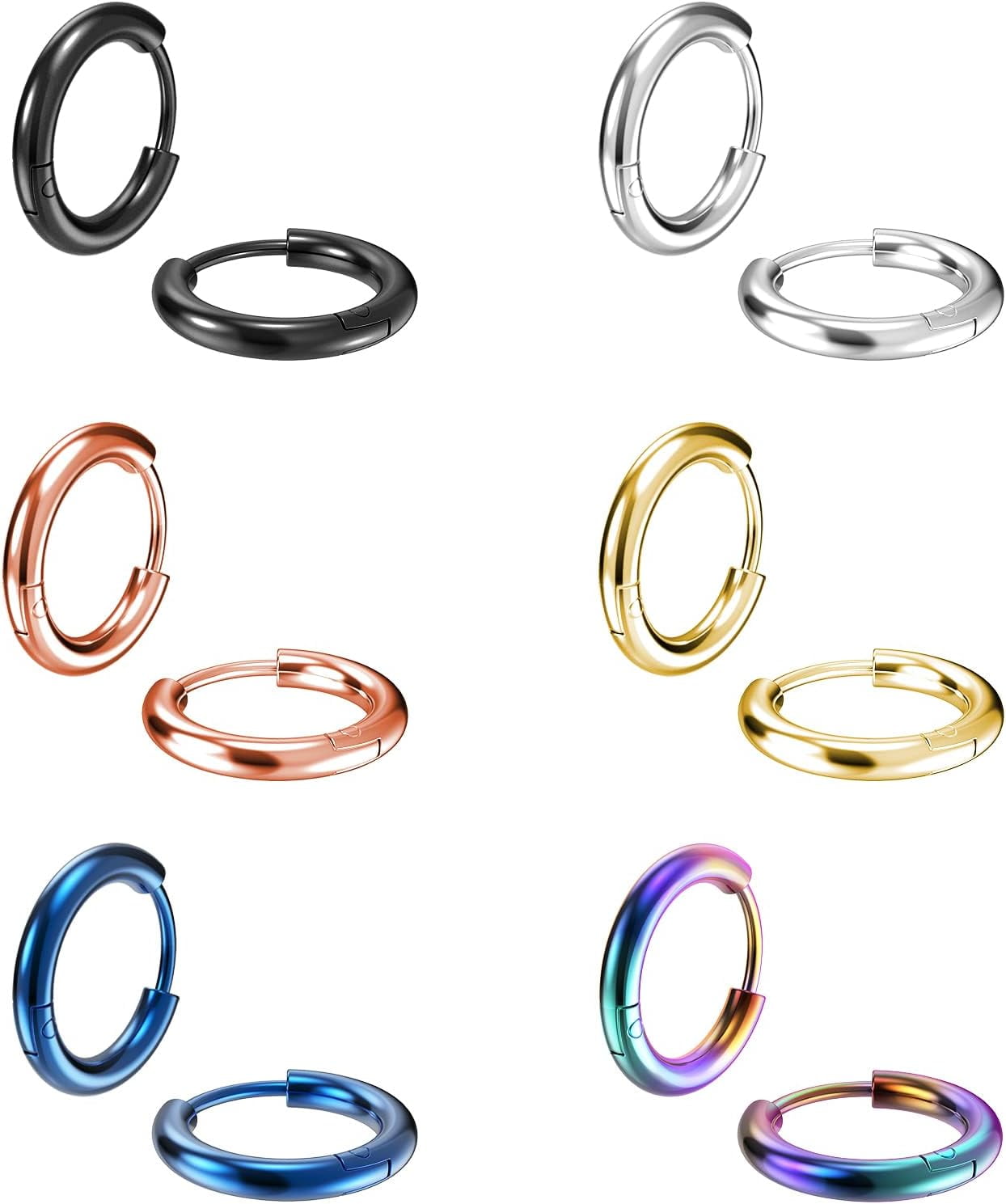 316L Stainless Steel Small Hoop Earrings 8mm Hypoallergenic Huggie Hoop ...