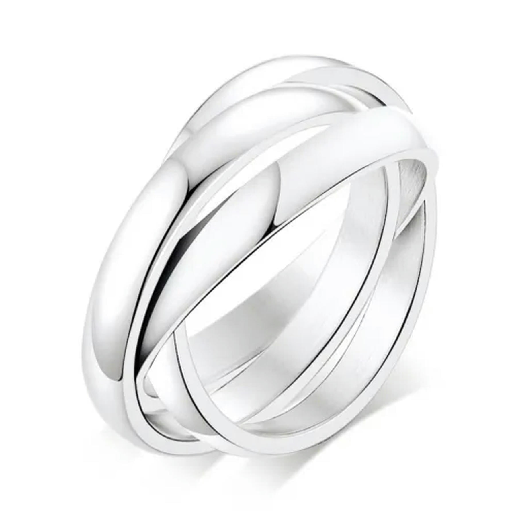 316L Stainless Steel Triple Tone Tri-Roll Band Women Simple Silver ...