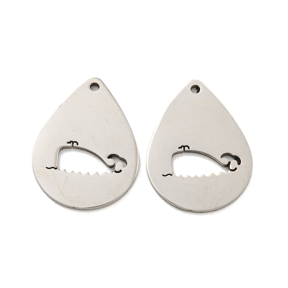 316L Surgical Stainless Steel Pendants Laser Cut Teardrop with Whale ...