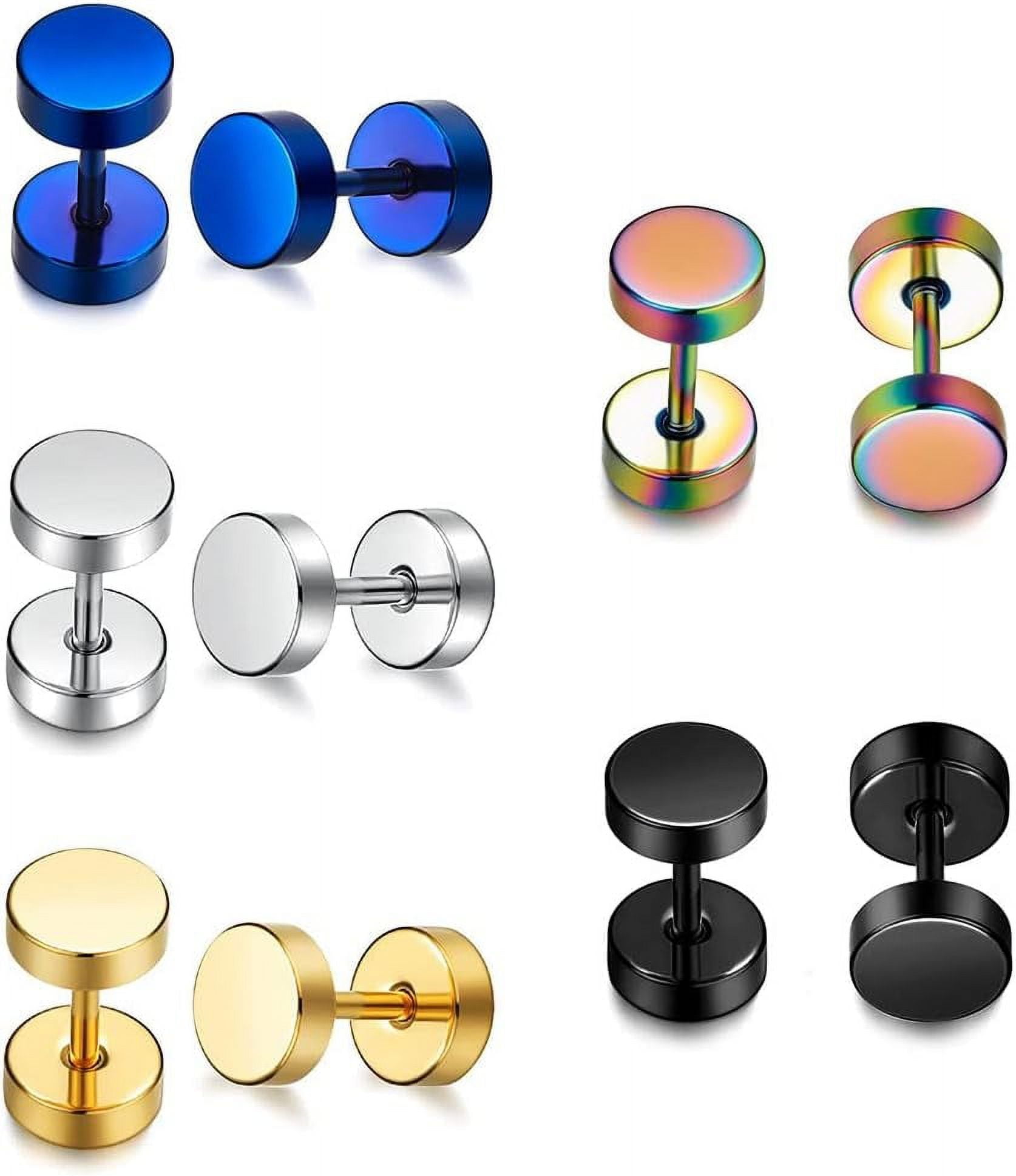 316L Surgical Steel Mens Earring Flatback Screw Stud Earrings Hypoallergenic Titanium Ear ...