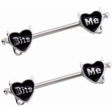 316L Surgical Steel Nipple Ring Barbell, 'Bite Me' Devil Heart Design ...