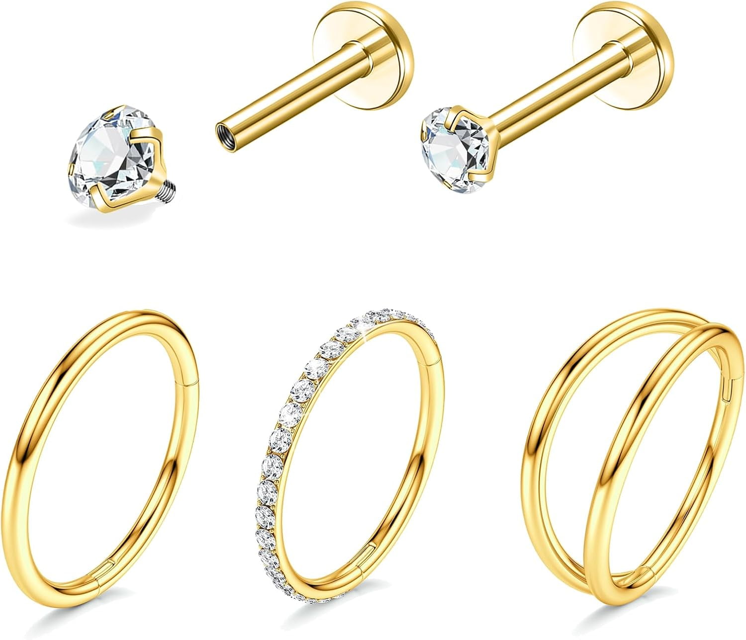 316L Surgical Steel Nose Rings with Piercing Studs, 16G/18G Hinged Segment Clicker Septum Hoops ...