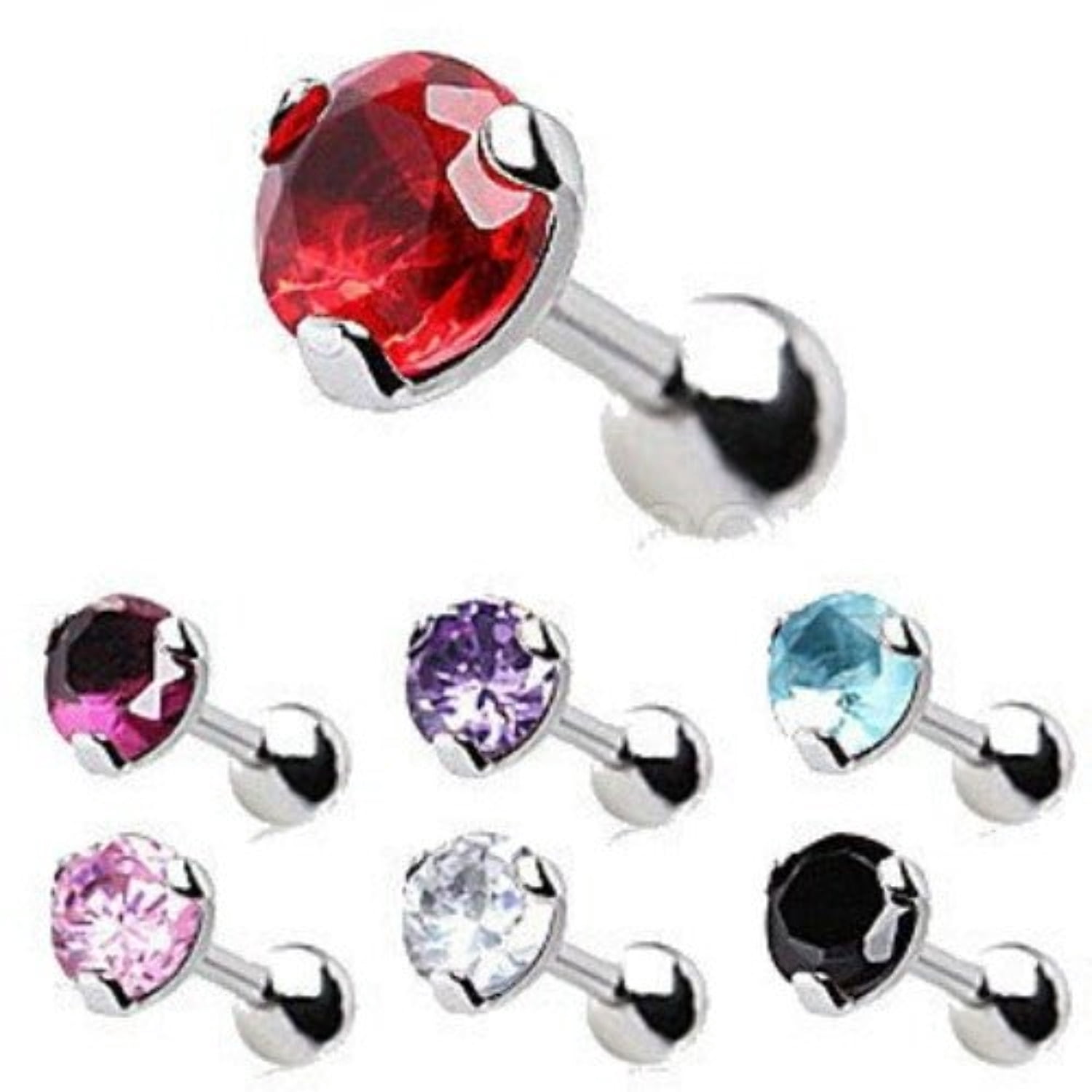 316L Surgical Steel Tragus / Cartilage Ring with Prong Set 5mm Round CZ ...