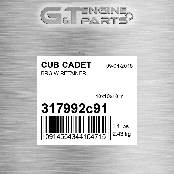 317992C91 BRG W RETAINER fits CUB CADET (New OEM) - Walmart.com