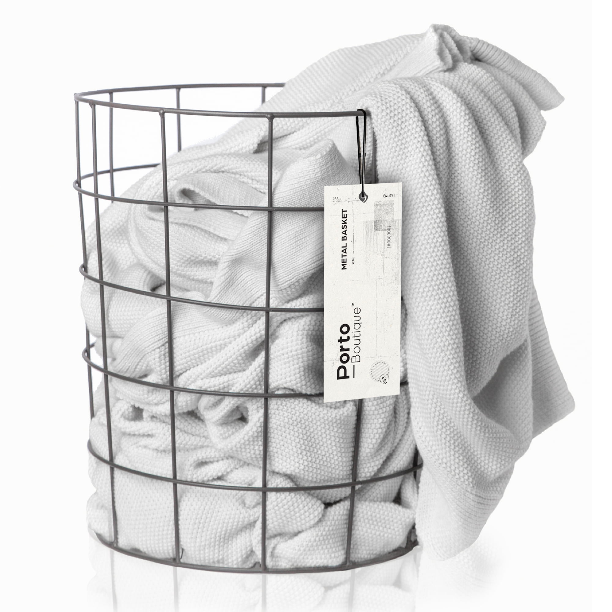 Round Metal Laundry Basket - Wire Hamper for Blankets, Towels, and More ...