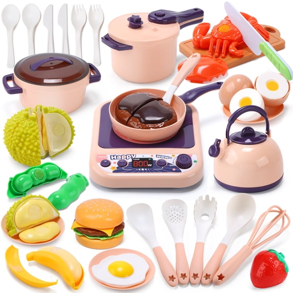 31PCS Kids Kitchen Accessories, Toy Pots & Pans Set with Sound Effects ...