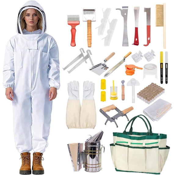31Pcs Beekeeping Supplies Starter Tool Kit with Bee Suit for Beekeepers ...