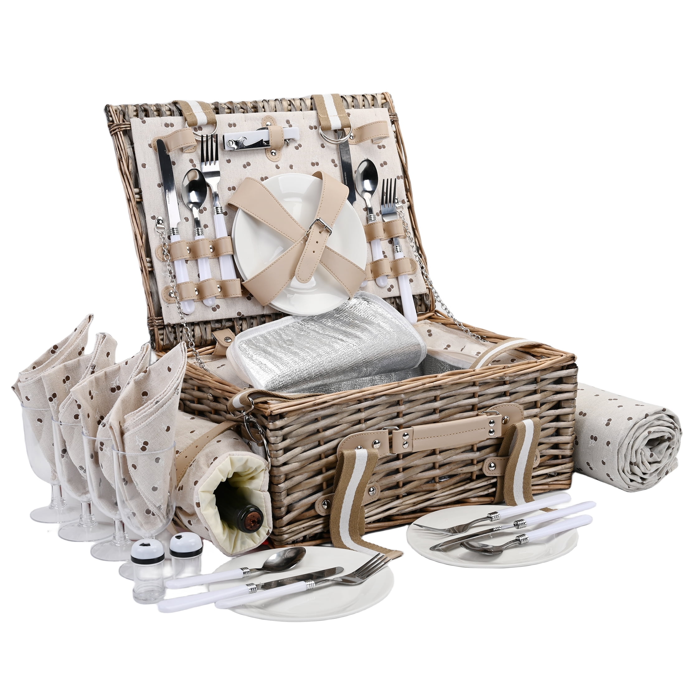 31Pcs Picnic Basket Set for 4 with Insulated Liner and Waterproof ...