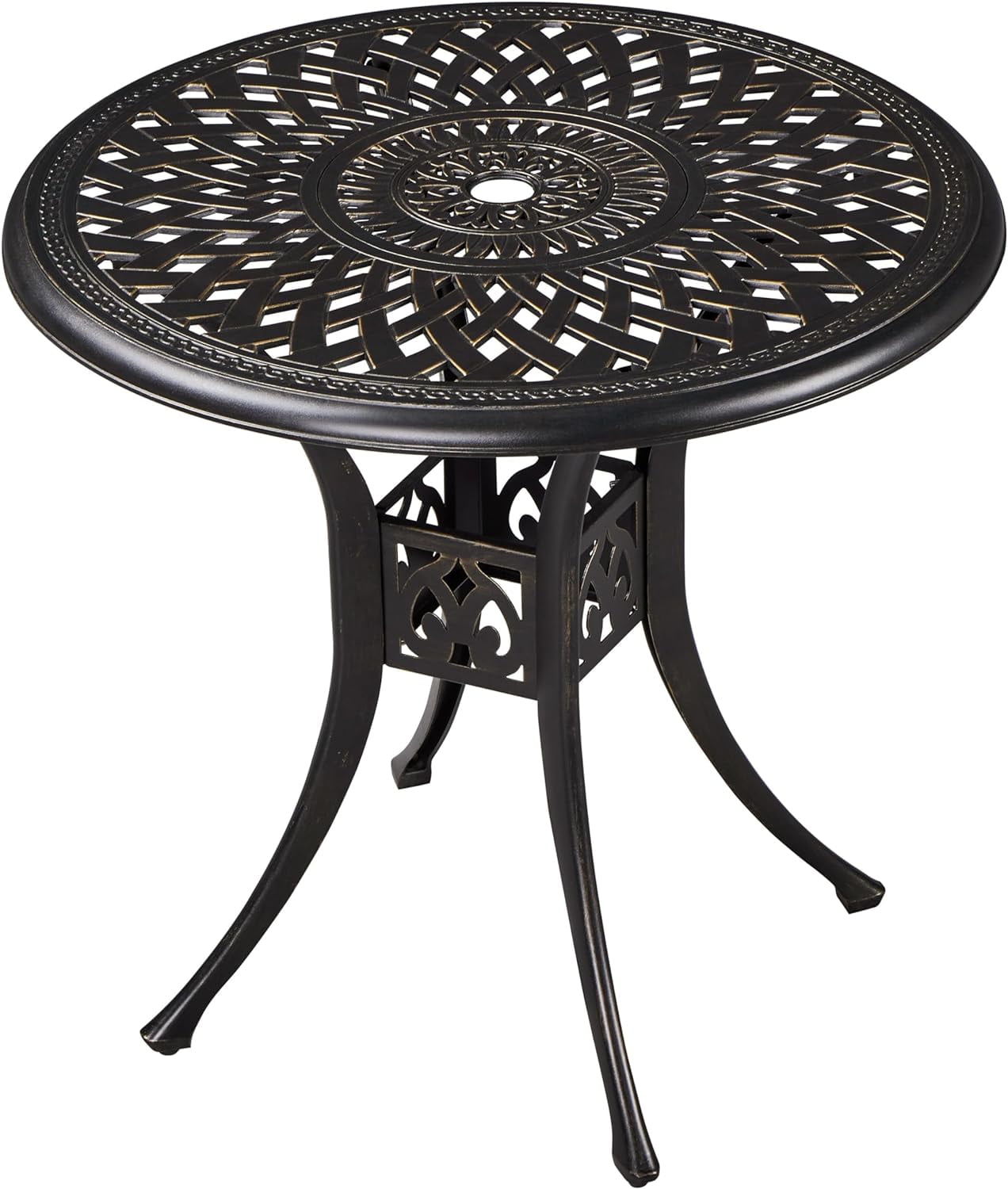 31in Cast Aluminum Patio Table with Umbrella Hole, Outdoor Round Anti ...