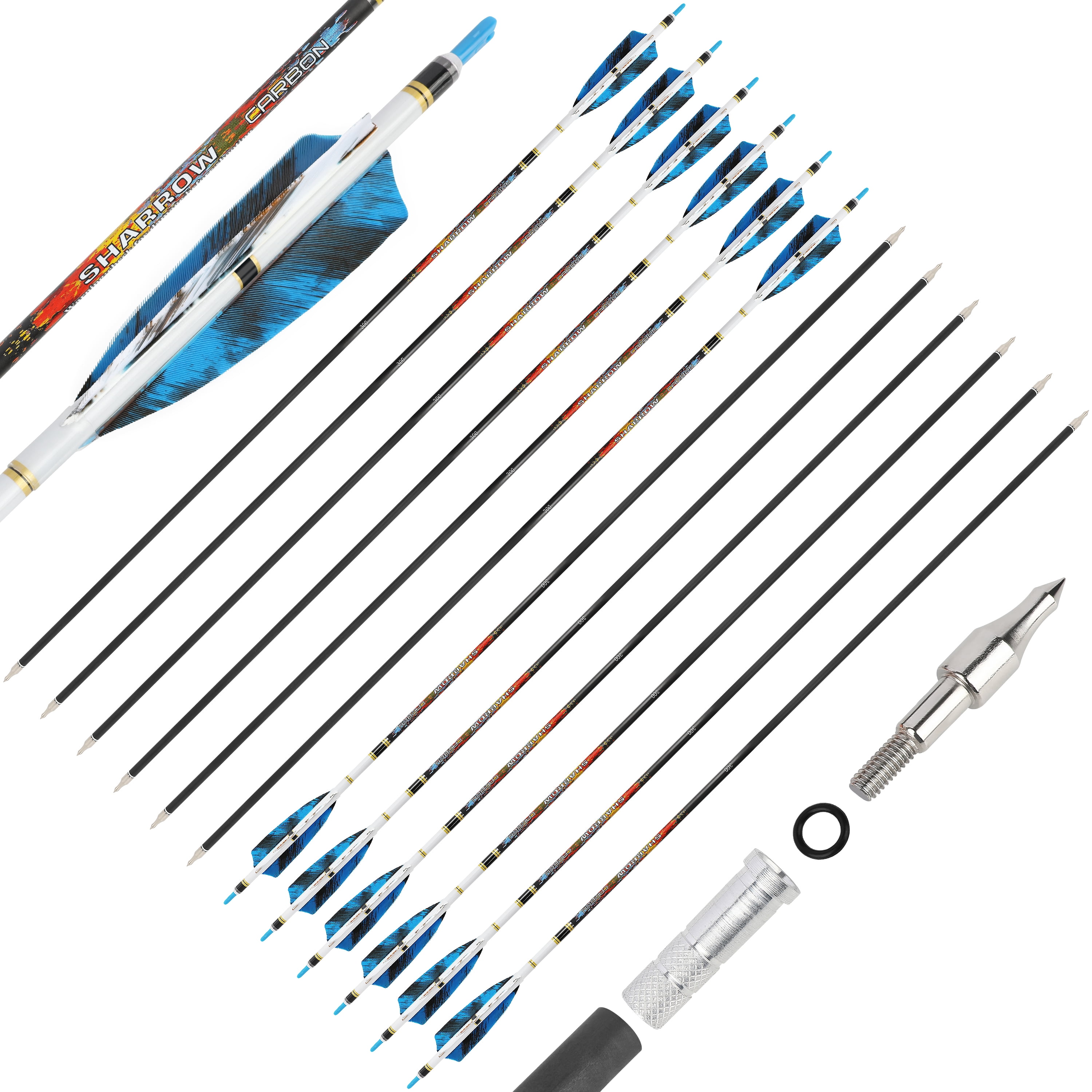 31inch Pure Carbon Arrow-12pcs Blue Archery Hunting Arrows Fletched ...