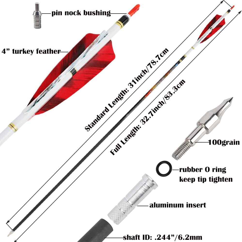 31inch Pure Carbon Arrows Archery Hunting Arrows Fletched Targeting ...