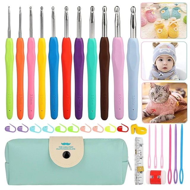 EEEkit Ergonomic Steel Crochet Hooks Set, 31pcs 11 Sizes (2-7mm) with ...