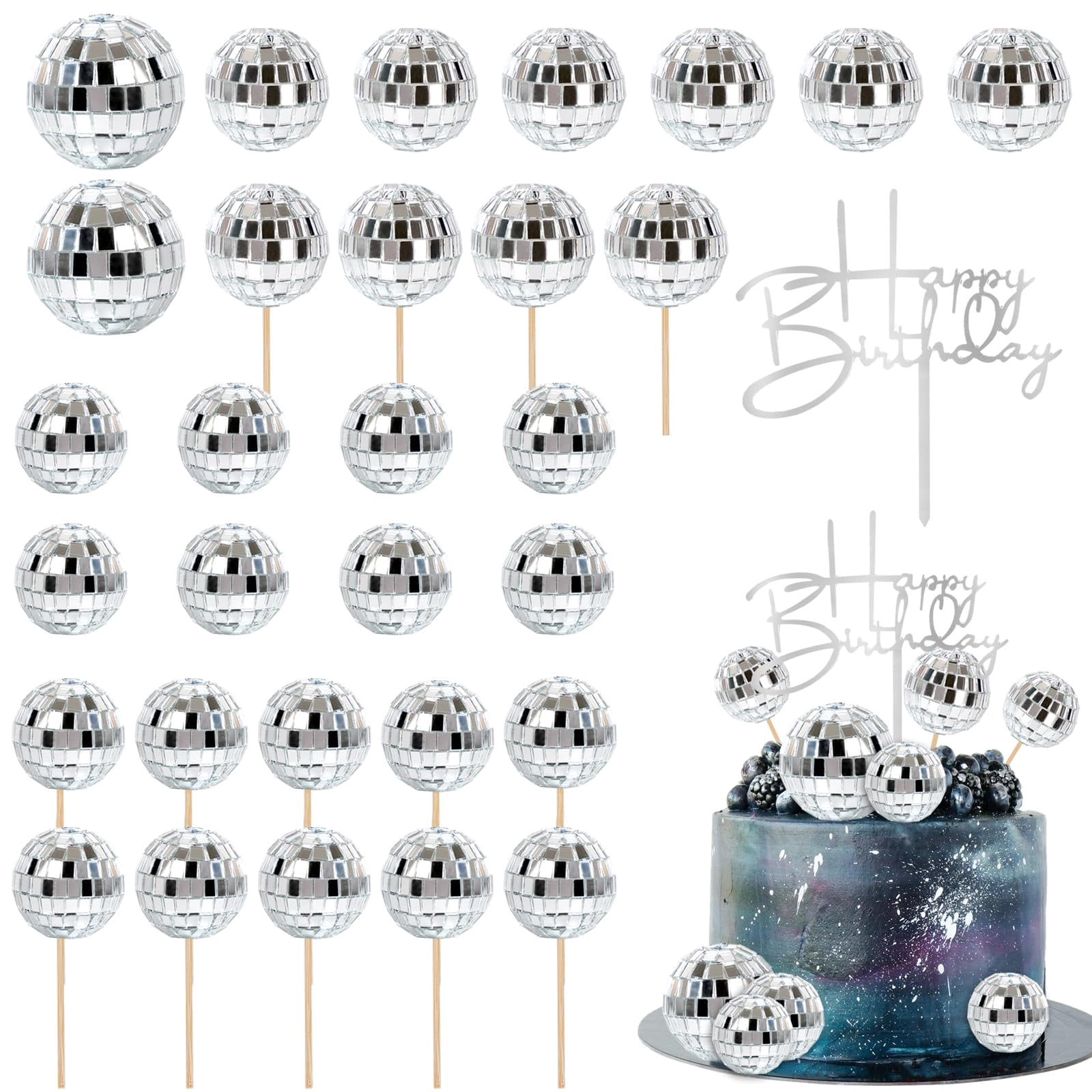31pcs Disco Ball Cake toppers Happy Birthday Cake Topper 1970s Disco ...
