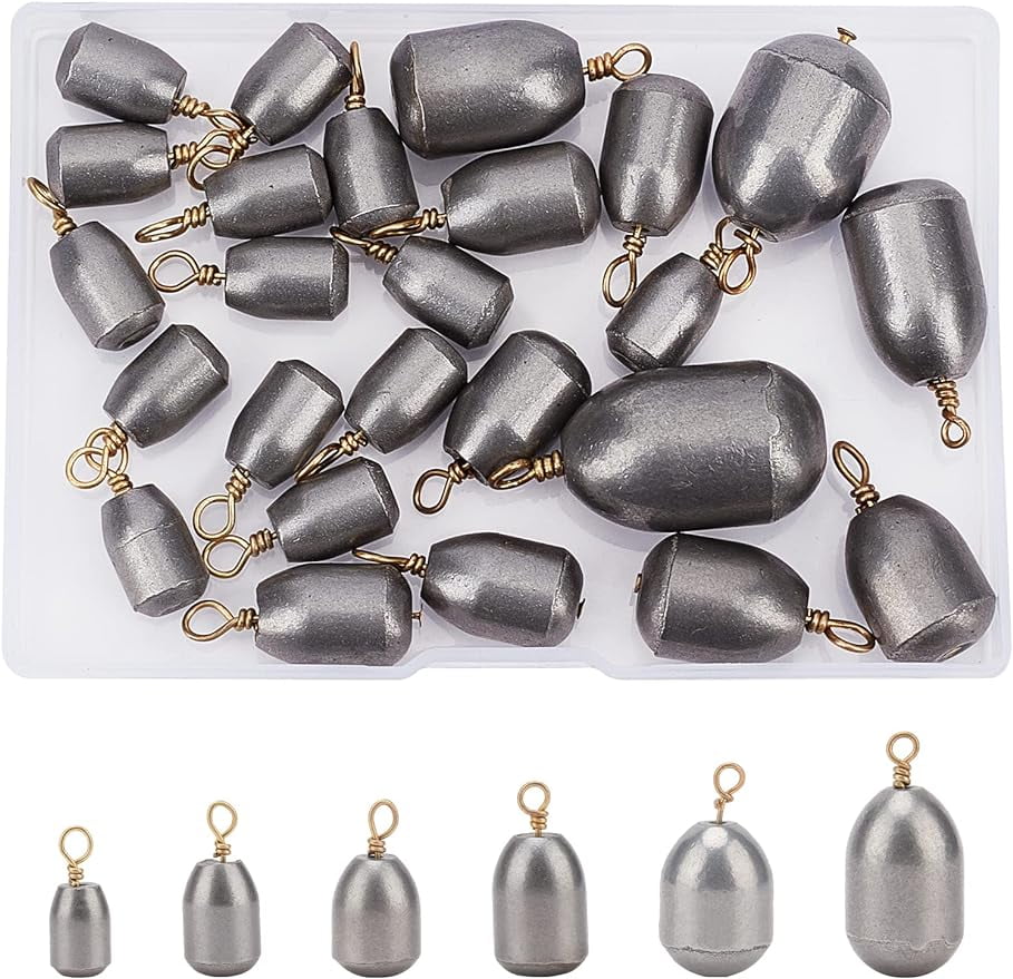 31pcs Fishing Sinkers Weights 6 Sizes Gunmetal Zinc Alloy Bullet ...
