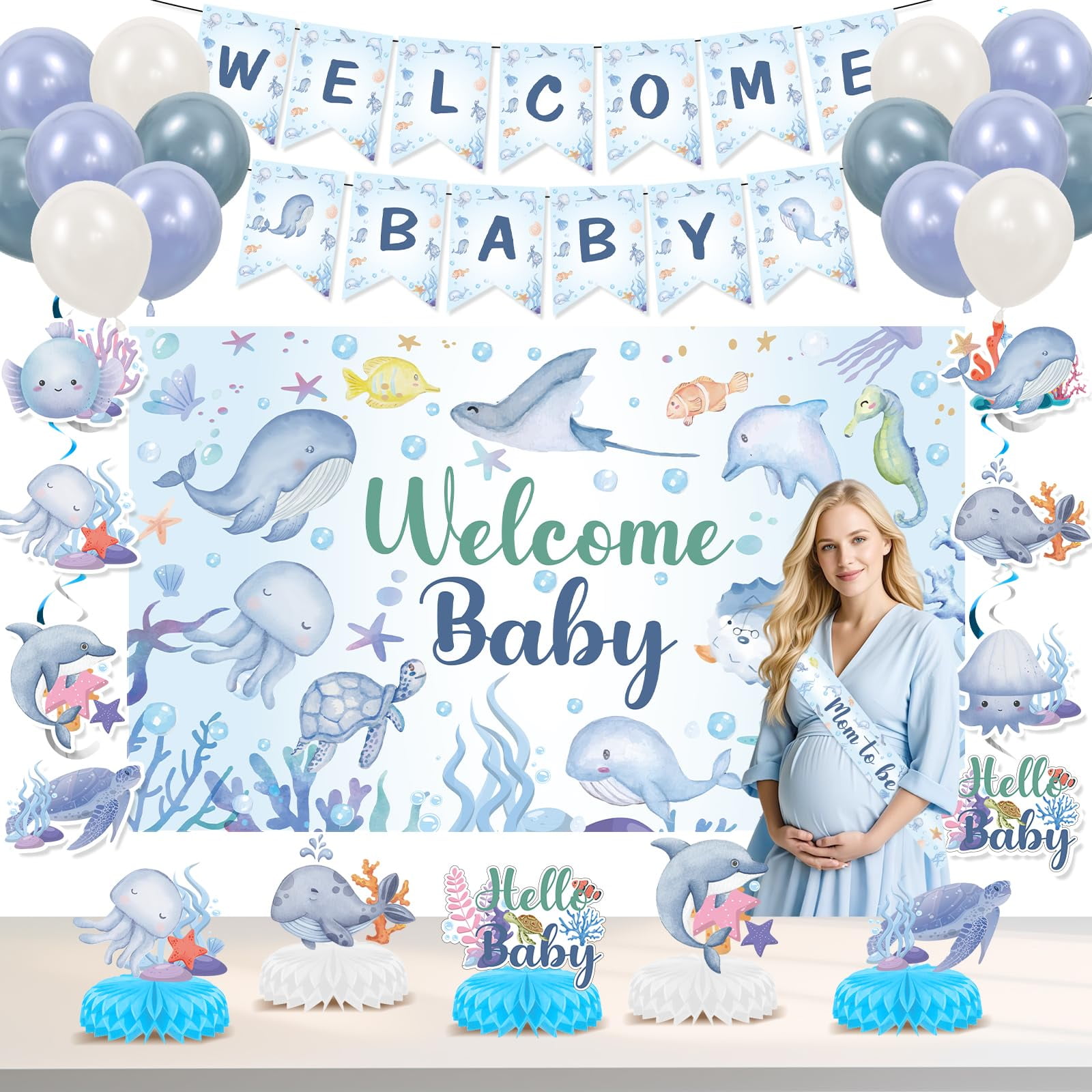 31pcs Under the SSF20 Baby Shower Decorations Ocean Animal Welcome Baby ...