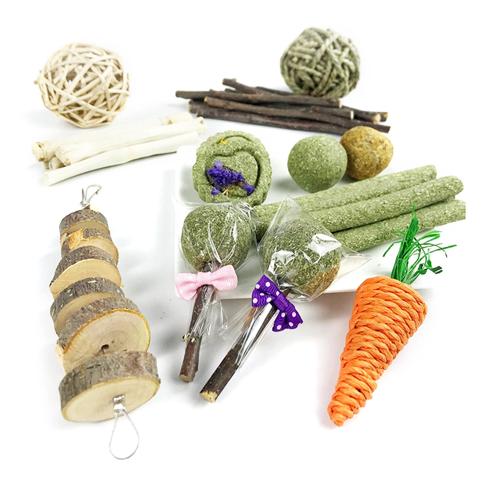 31pcs SmallAn1ma1Chew Treats Hanging Wood Blocks Grass Balls Chews for ...