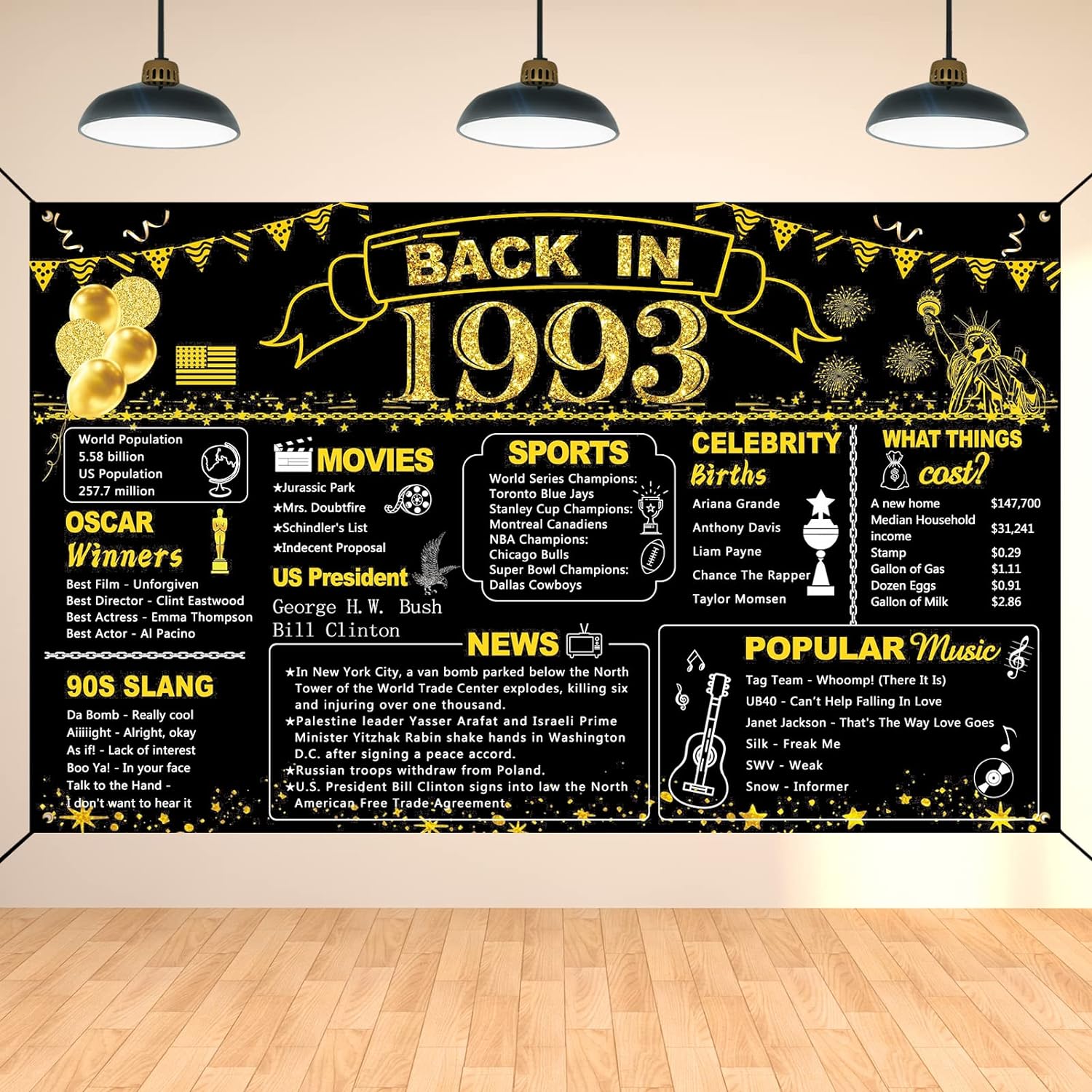 31st Birthday Black Gold Party Decoration, Back in 1993 Banner 31 Year ...