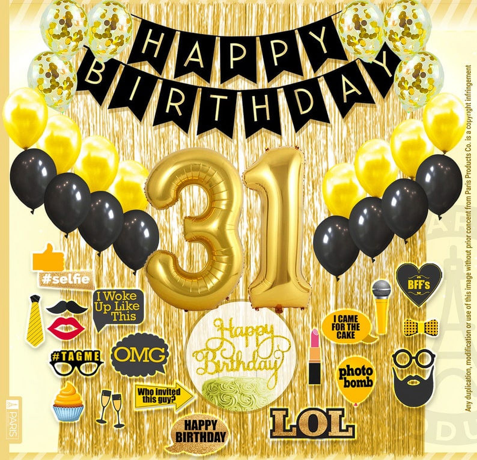 31st Birthday Decoration Black and Gold for Boy & Girl, 31st Cake ...