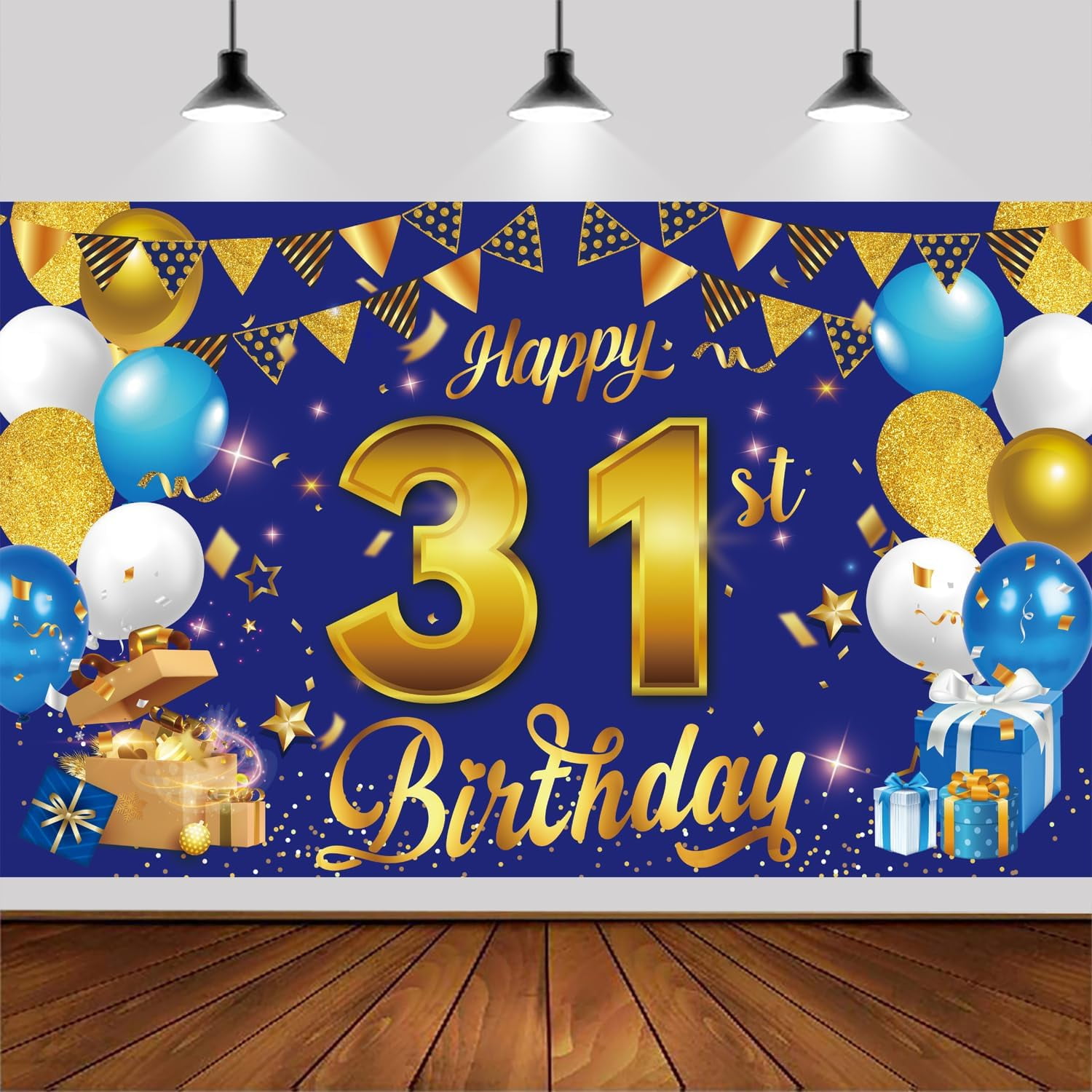 31st Blue Gold Birthday Backdrop Happy Birthday Photography Background ...