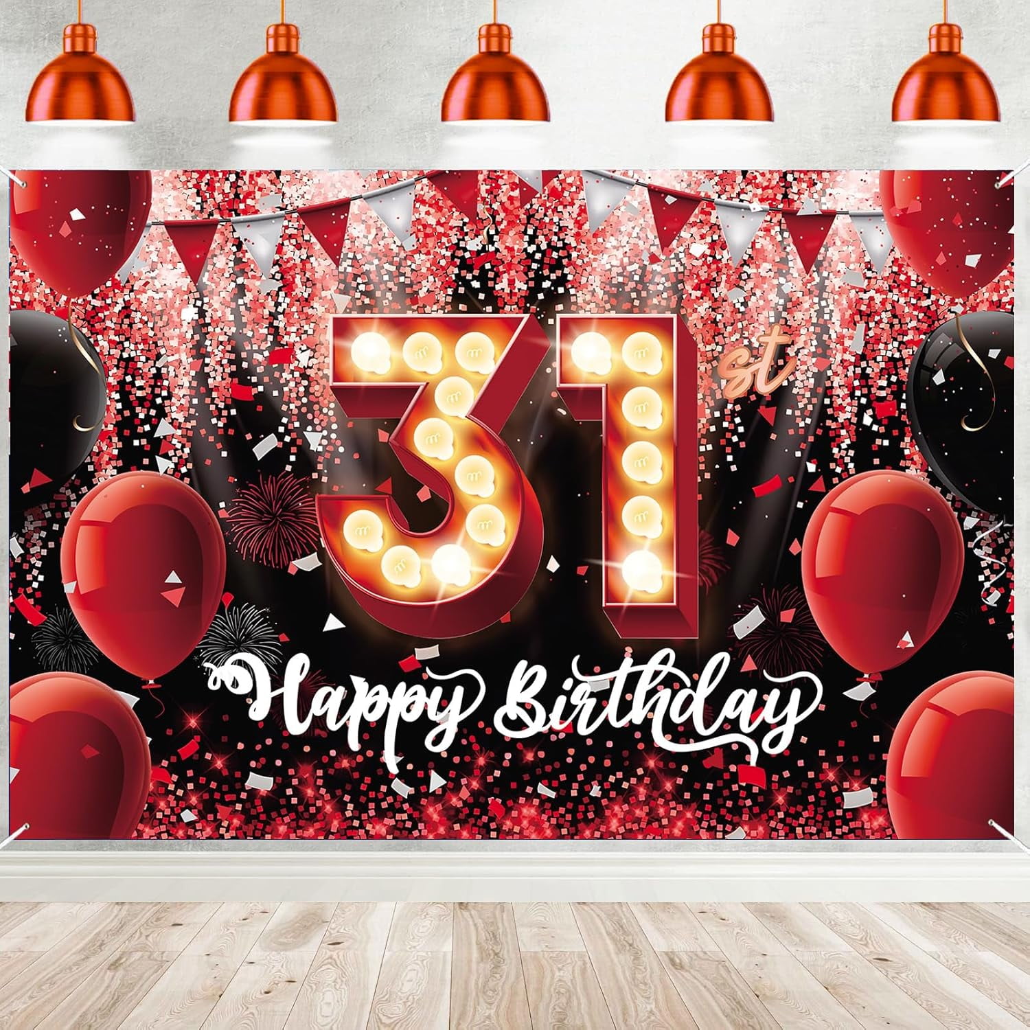 31st Happy Birthday Banner Red Sequin Balloon Banner Backdrop for Man ...