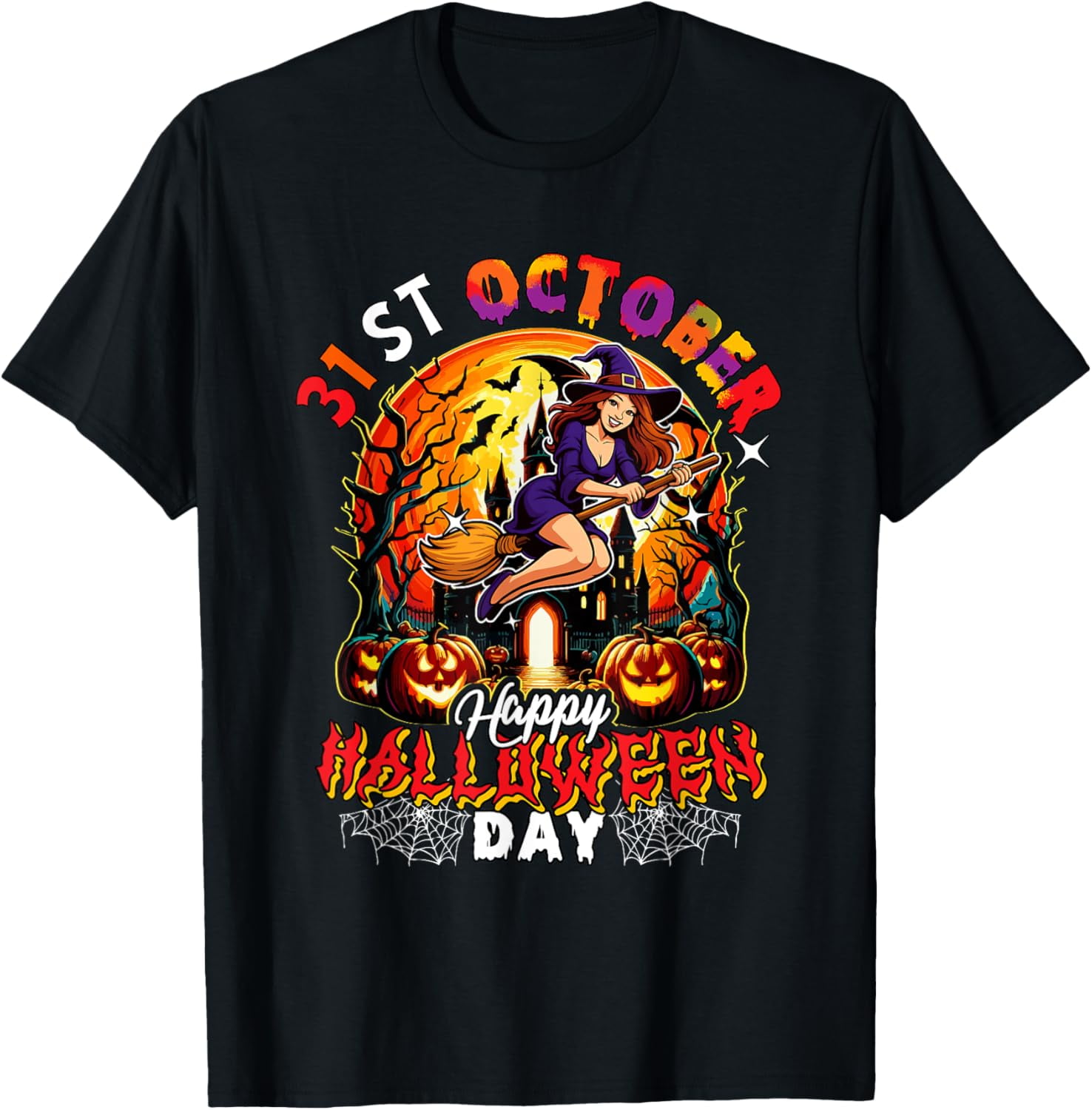 31st October Happy Halloween Day Horror Moon Costume Witch T-Shirt ...