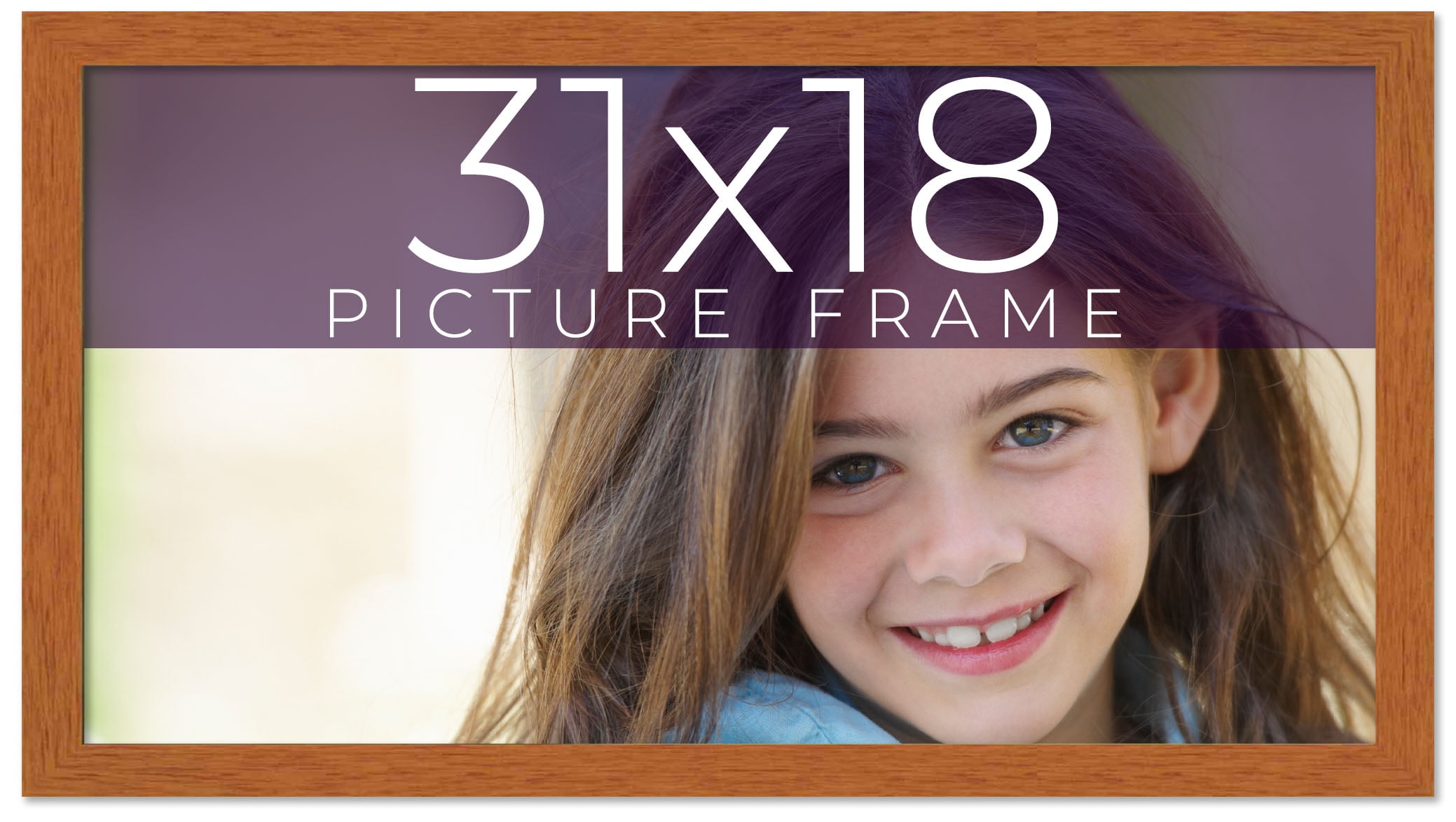 31x18 Honey Brown Real Wood Picture Frame Width 0.75 inches | Interior Frame Depth 0.5 inches ...