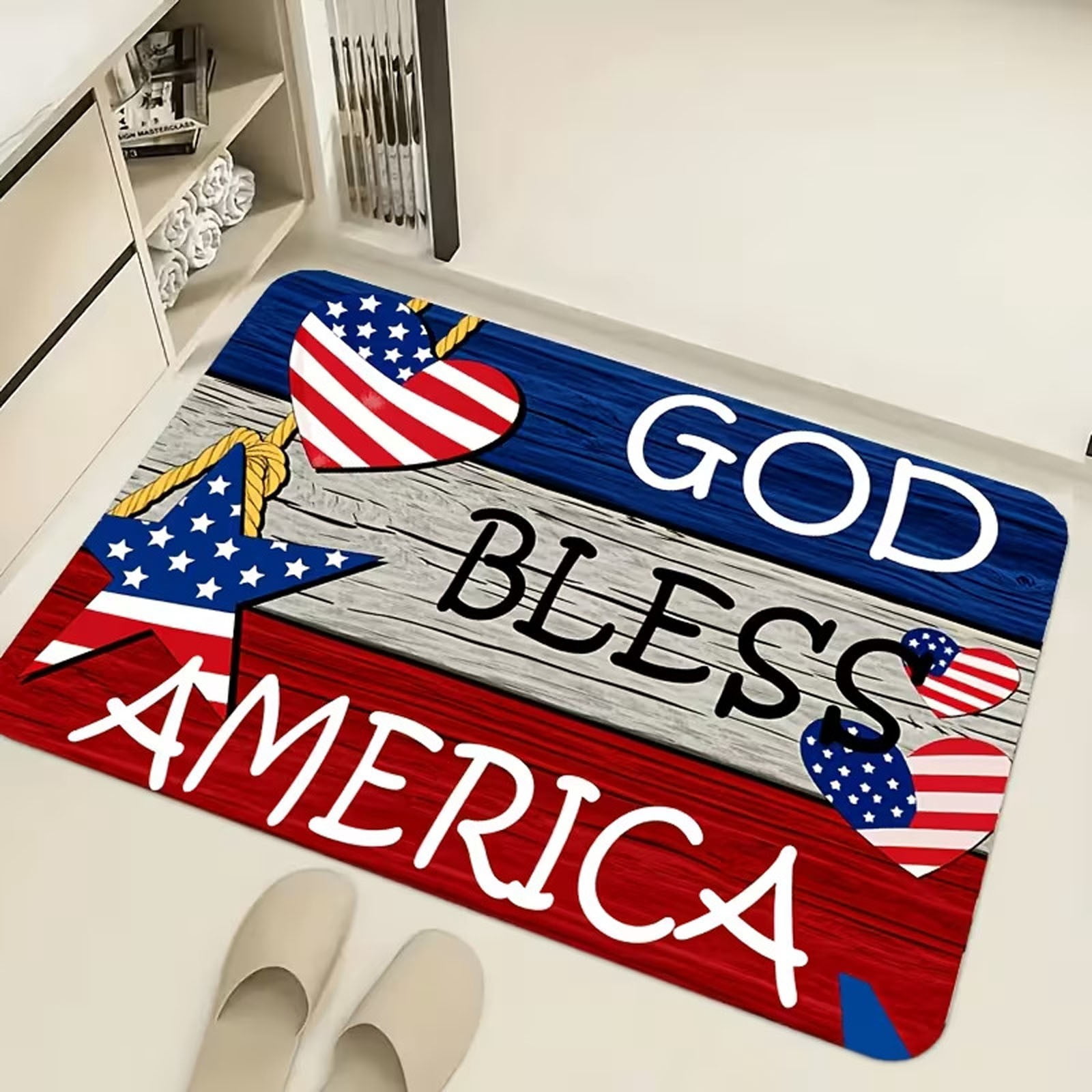 31x19 Inch 4th July Crystal Velvet Rug, Red White Blue Non Slip Mat ...