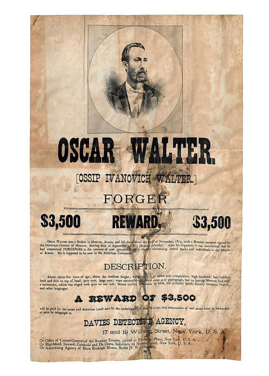 31x19in Coated Paper Oscar Walter, Forger Wanted. 1875. Photographic ...