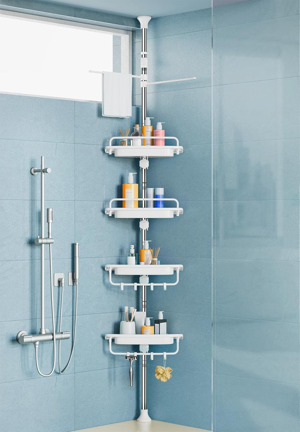 chdqwer 32-122inch Corner Shower Caddy Tension Pole Brown Rustproof ...